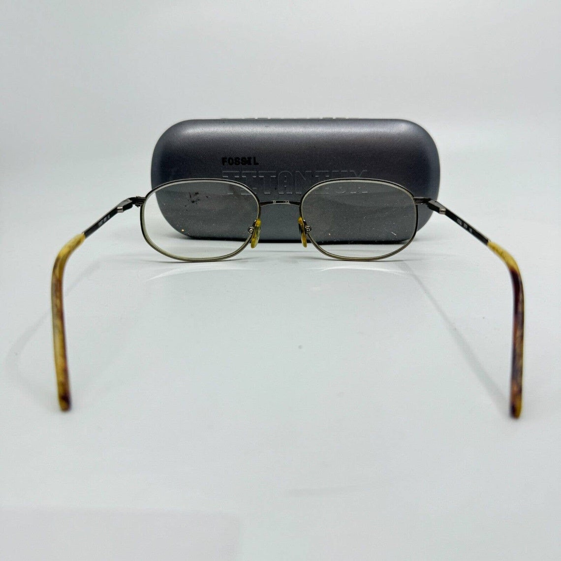 Fossil Titanium Eyeglasses Frames With Case Round Silver Yellow 54mm ...