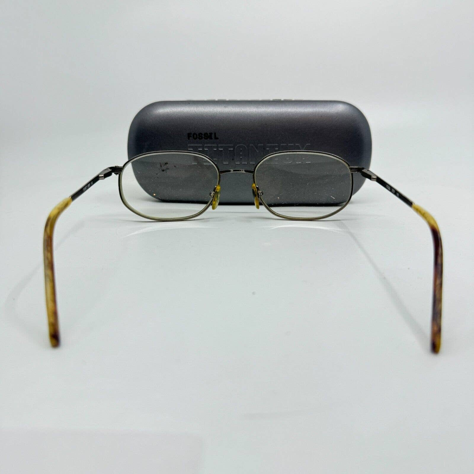 Fossil Titanium Eyeglasses Frames With Case Round Silver Yellow 54mm ...