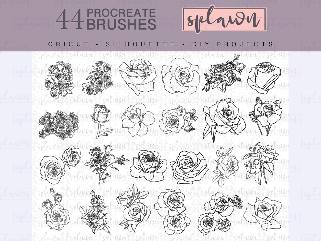 44 Rose Procreate Brushes, Hand Drawn, Flowers, Roses, Commercial Use ...