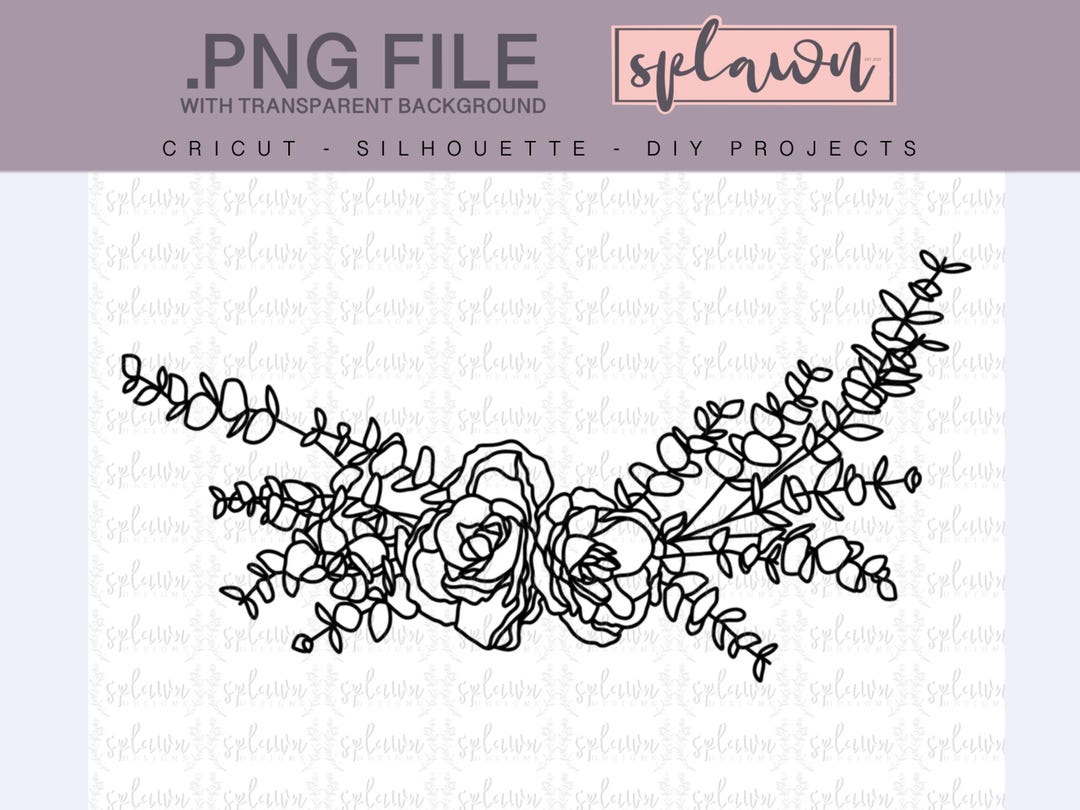 Flower Semi Wreath Drawing .PNG, Hand Drawn, Circut Design, Silhouette ...