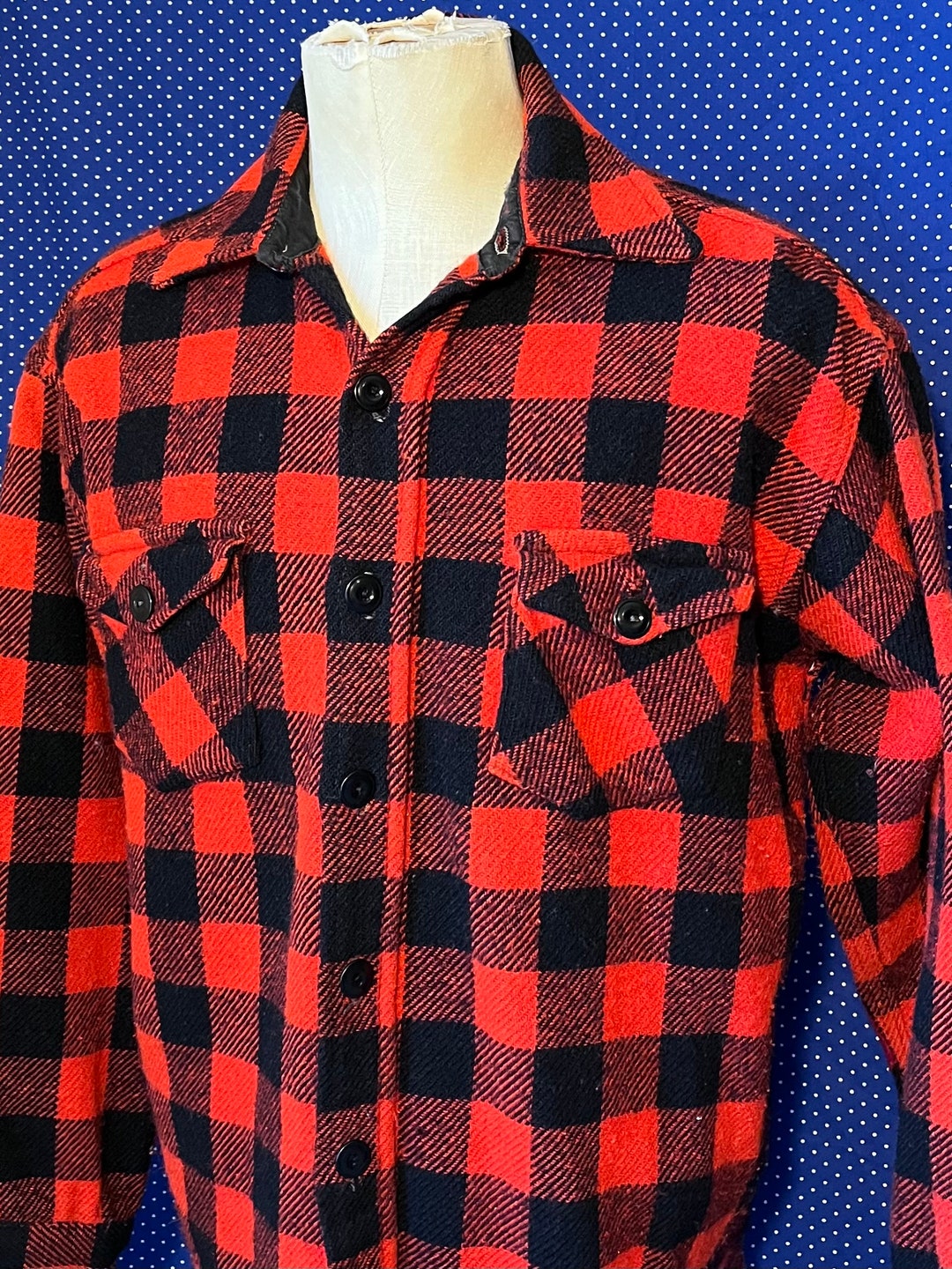 Well Worn Vintage 1970’s Buffalo Plaid Flannel Shirt With Elbow Patches ...
