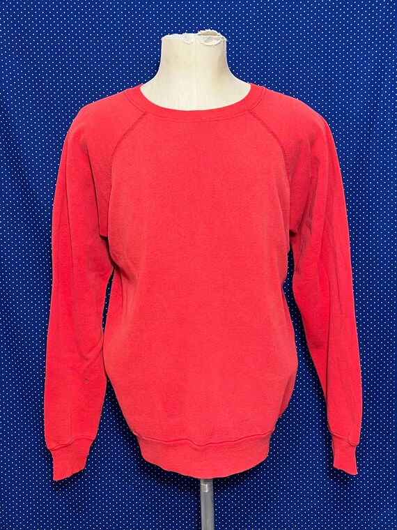 Vintage 1970’s-1980’s slouchy blank red pullover crew… - Gem