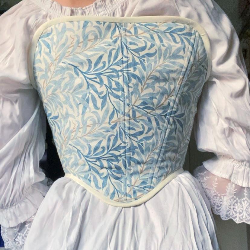 READY TO SHIP Front Lacing Strapless Blue Vines Printed Corset Stays ...