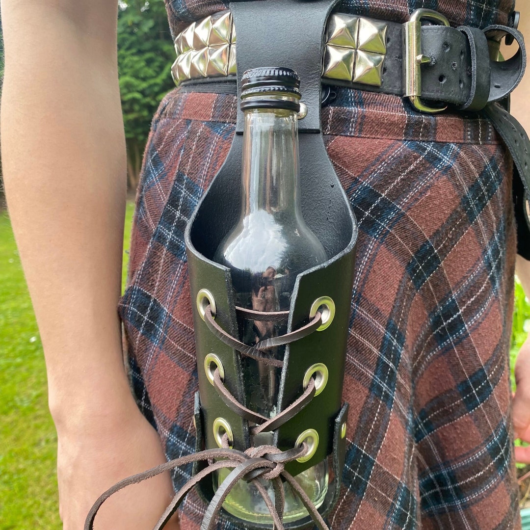 Obsidian | Black Leather Bottle Holder Belt Attachment Cup Holder Belt ...