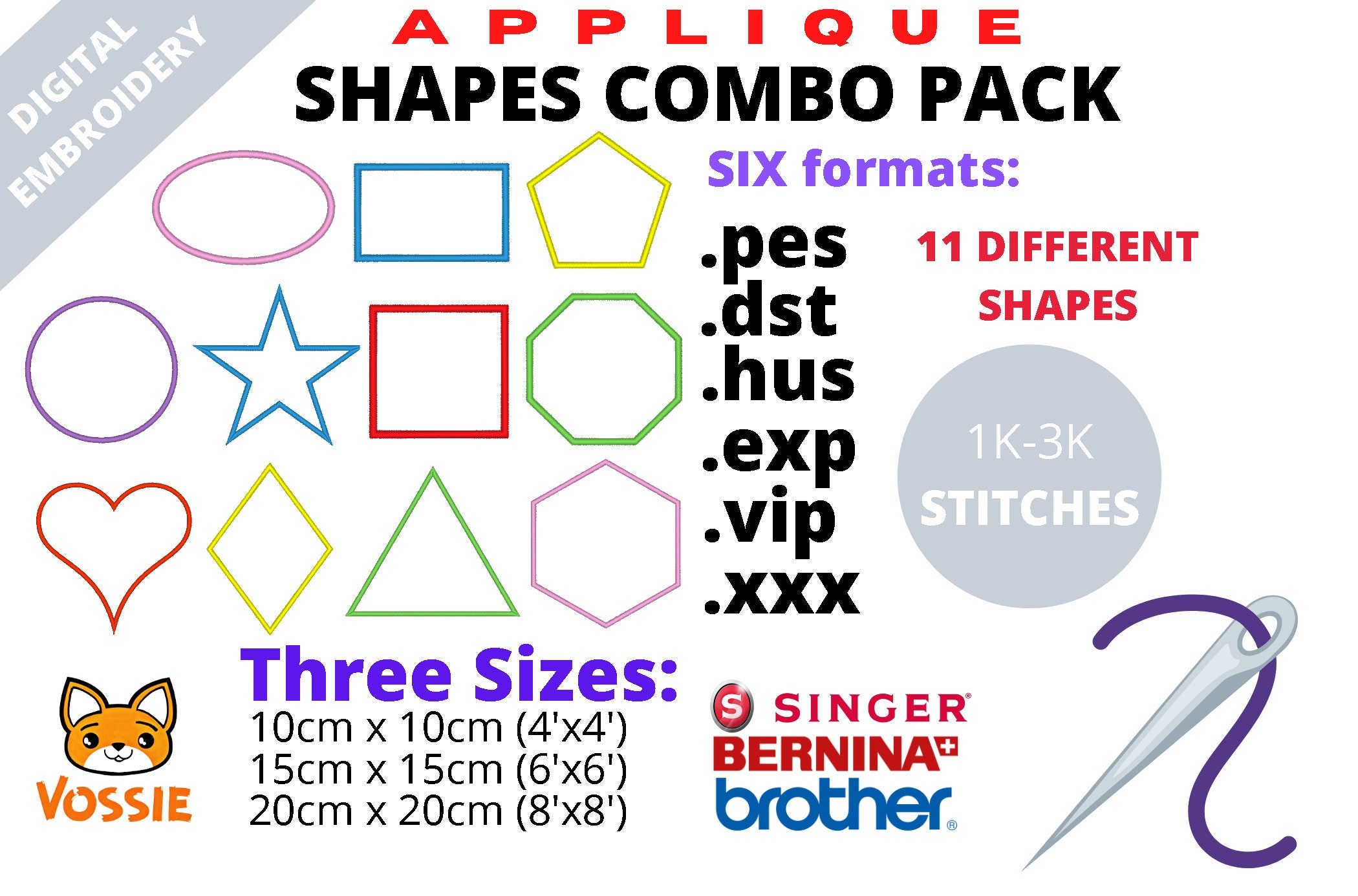 Combo Applique Shapes Digital Embroidery Design Set. - Etsy