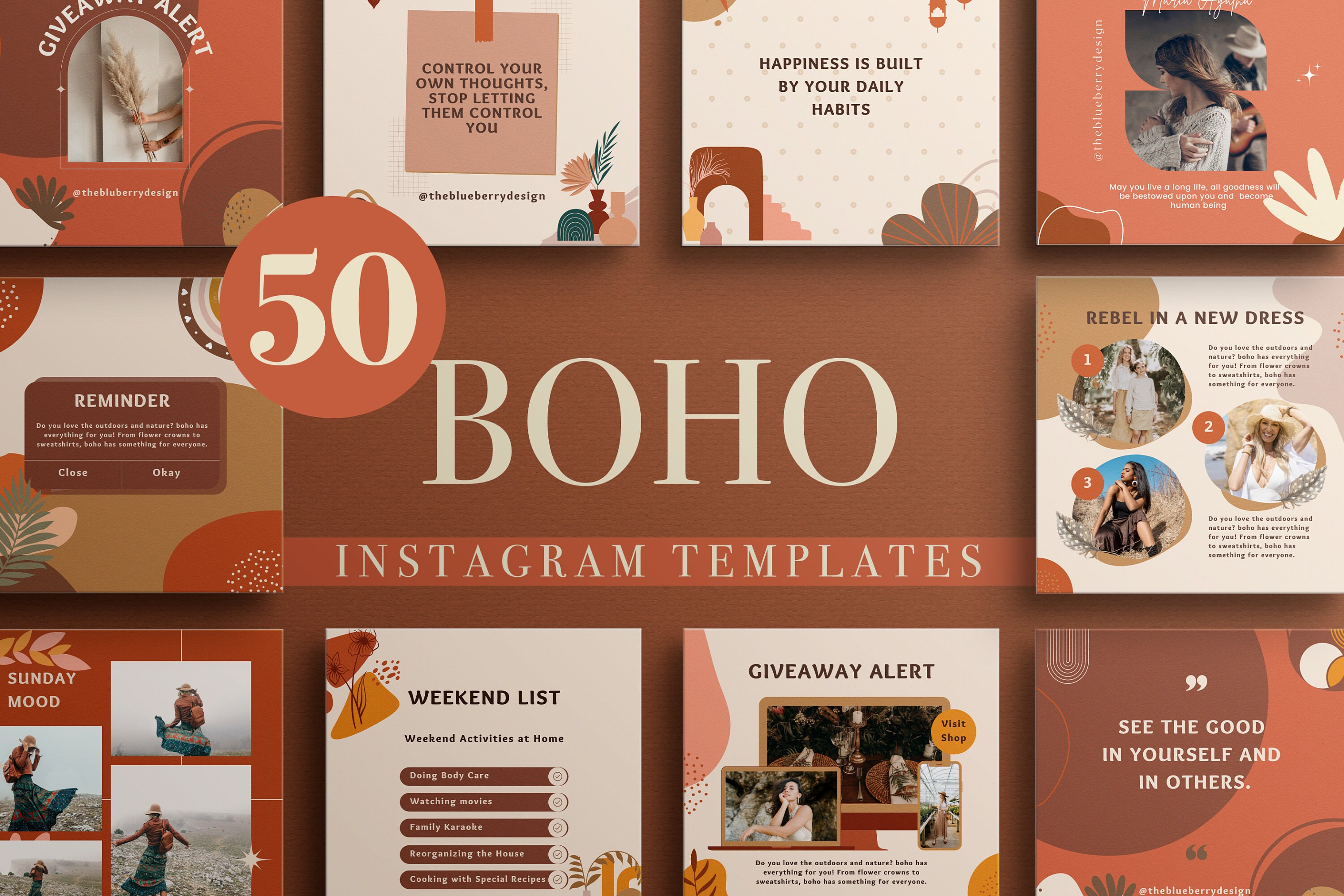 Boho Instagram Templates, Bohemian Content for Instagram, Instagram ...