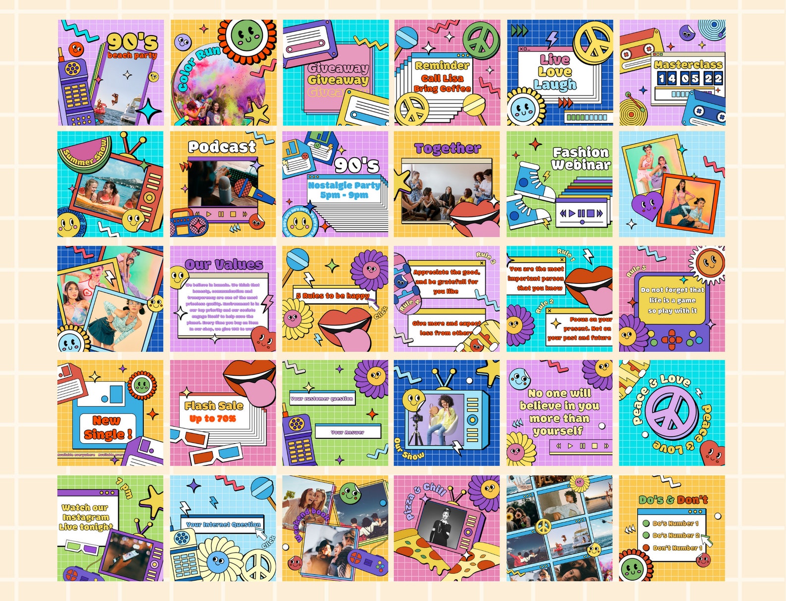 RETRO IG TEMPLATE, Real Estate Content, Branding Coach, Business Posts ...