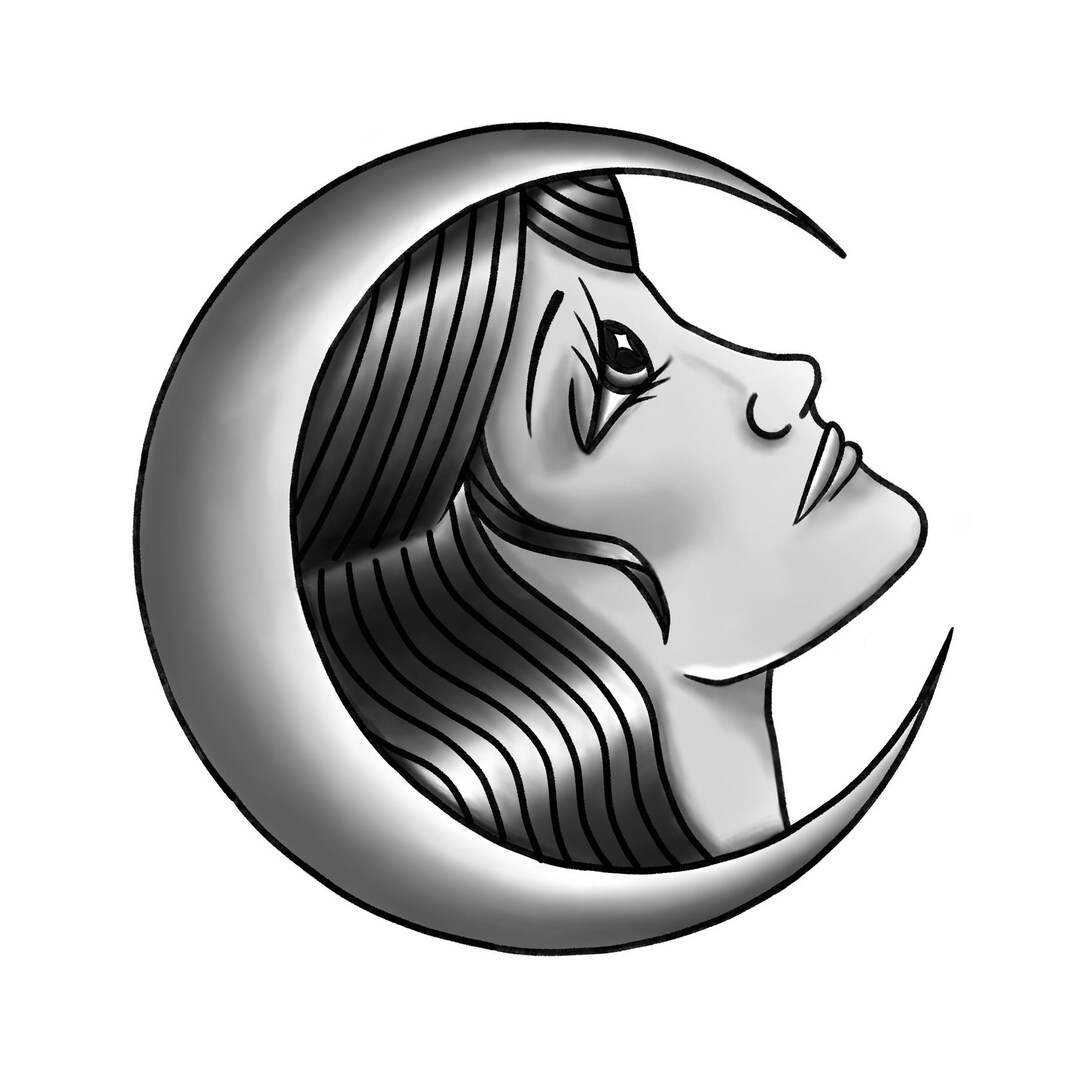 Moon Lady Tattoo Design PNG File Digital Download Print Sublimation ...