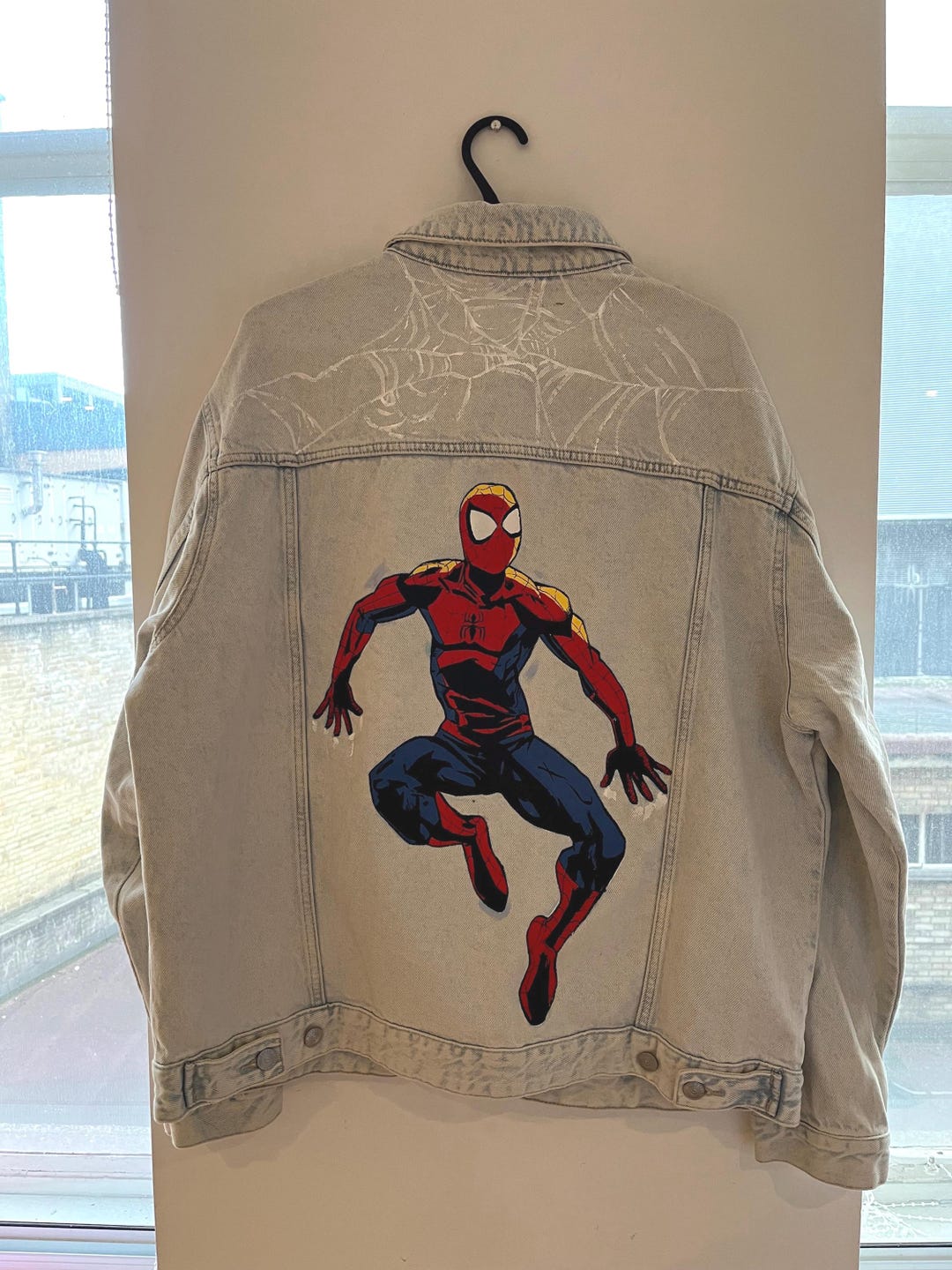 Hand Painted Spider-man Denim Jacket, Size Large - Etsy