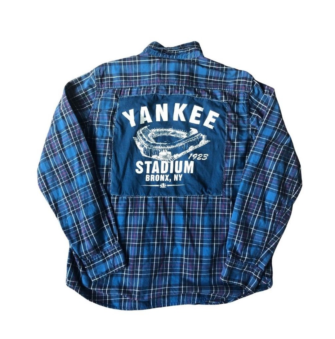 Flannel Shirt With Yankee Patch, Large, Blue Plaid - Etsy