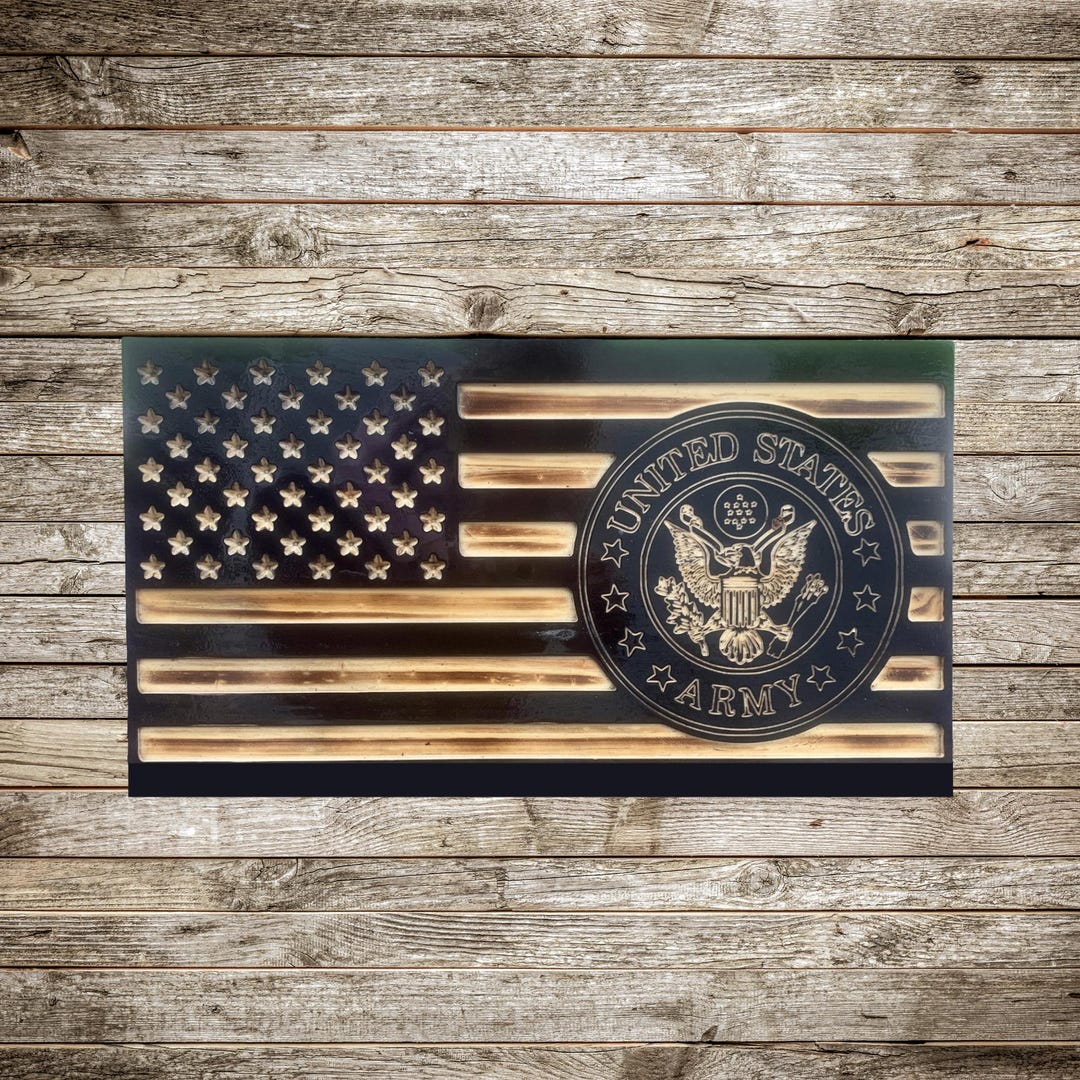 Rustic Wooden American Flag: Carved Army Logo - Etsy
