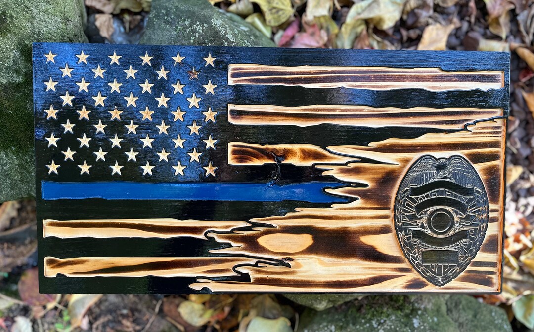 THIN BLUE LINE Flag, Customize With Your Dept. Logo and Info Rustic ...