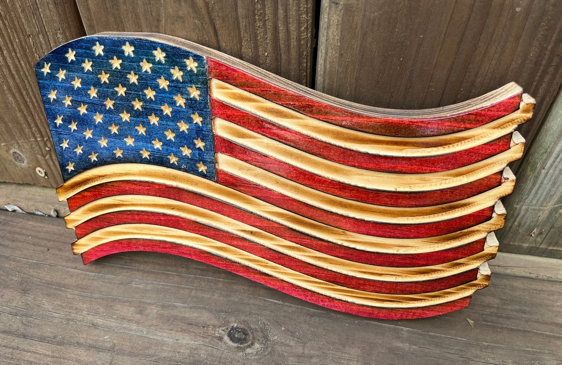SMALL WOODEN AMERICAN Flag Wavy Us Flag Rustic American - Etsy