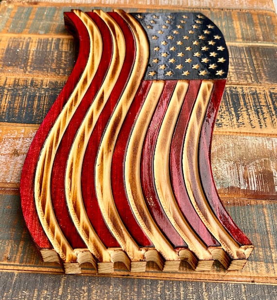Wavy American Wood Flag