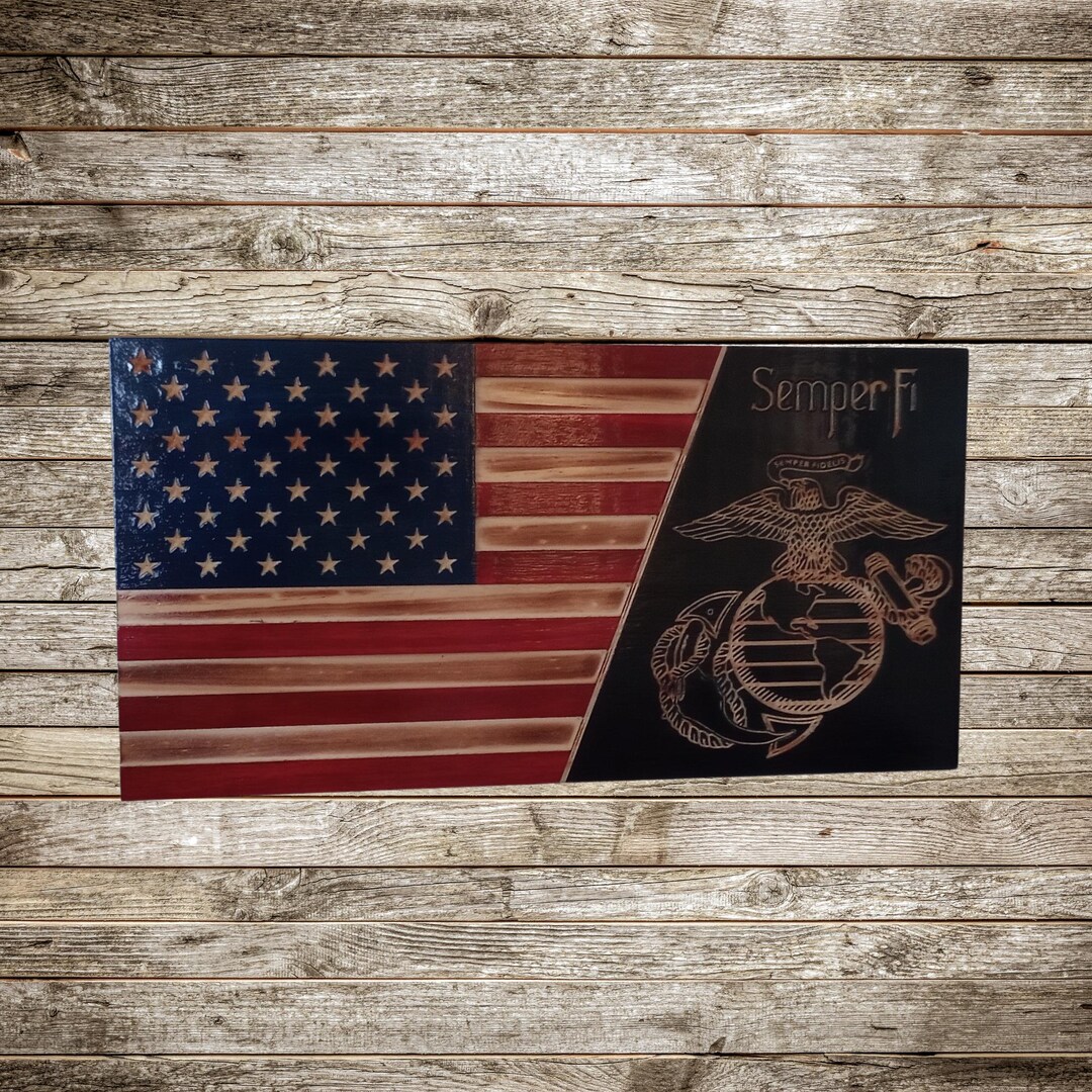 USMC WOODEN FLAG, Wooden Marine Corps Ega Flag, Us Marines, Rustic ...