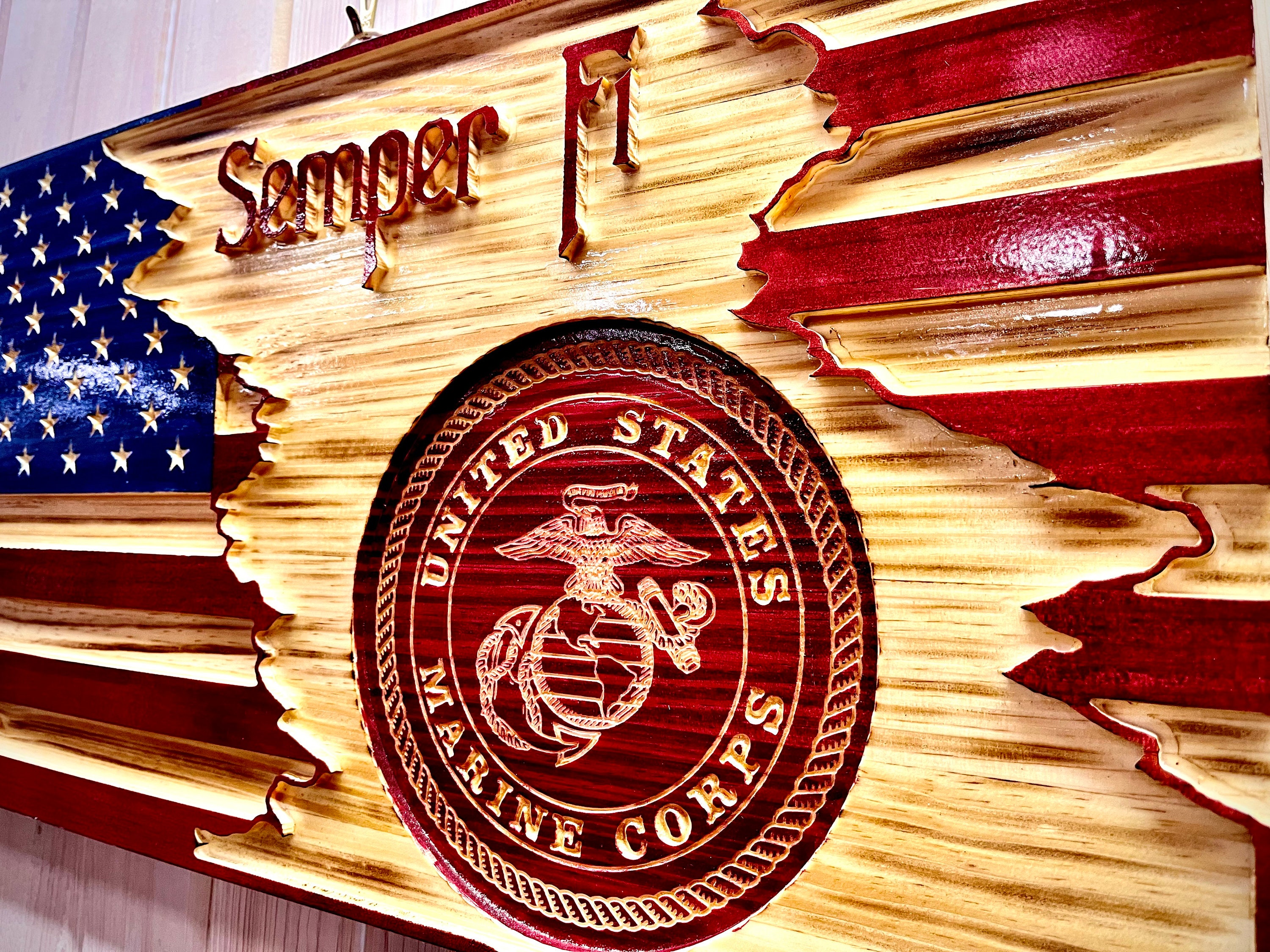 USMC Wooden Flag: Rustic American Marine Corps Logo, Veteran Gift - Etsy