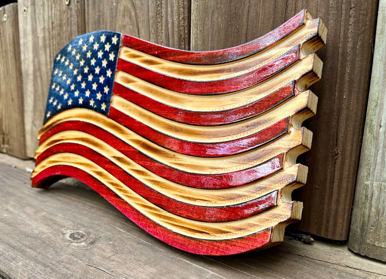 SMALL WOODEN AMERICAN Flag Wavy Us Flag Rustic American - Etsy
