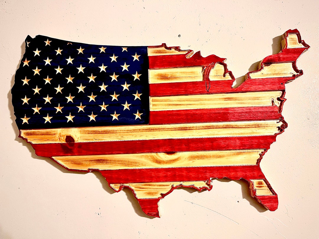 Rustic American Flag, USA SHAPED FLAG, United States Map, Wooden ...