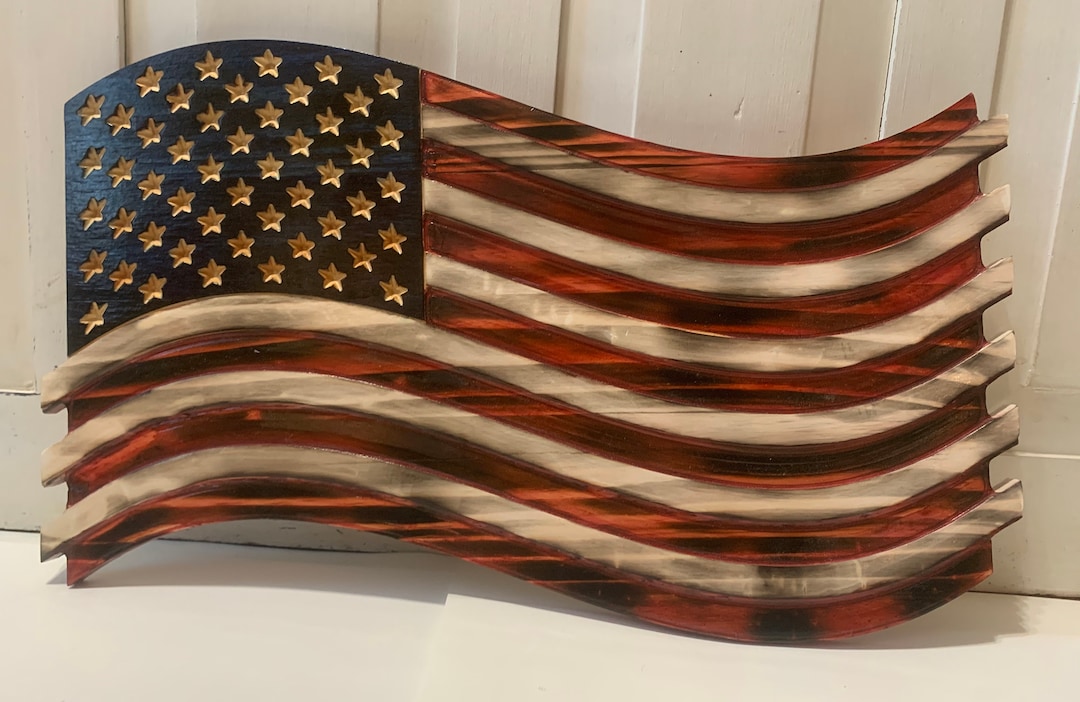 Wooden American Flag, Wavy Flag, US WAVY FLAGS, Wavy Wooden Flag ...
