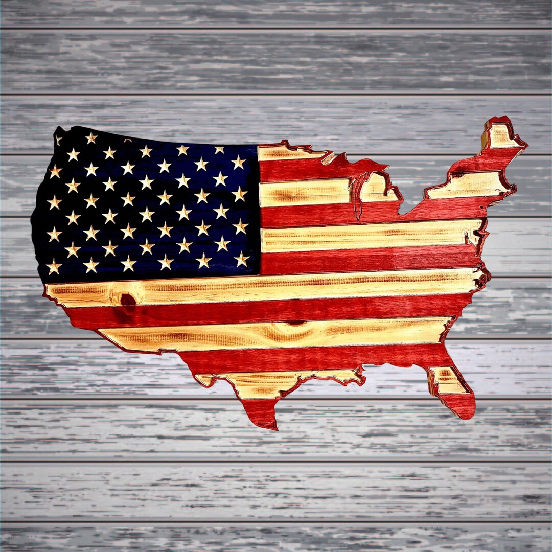 USA SHAPED Flag,rustic American Flag, United States Map, Wooden ...