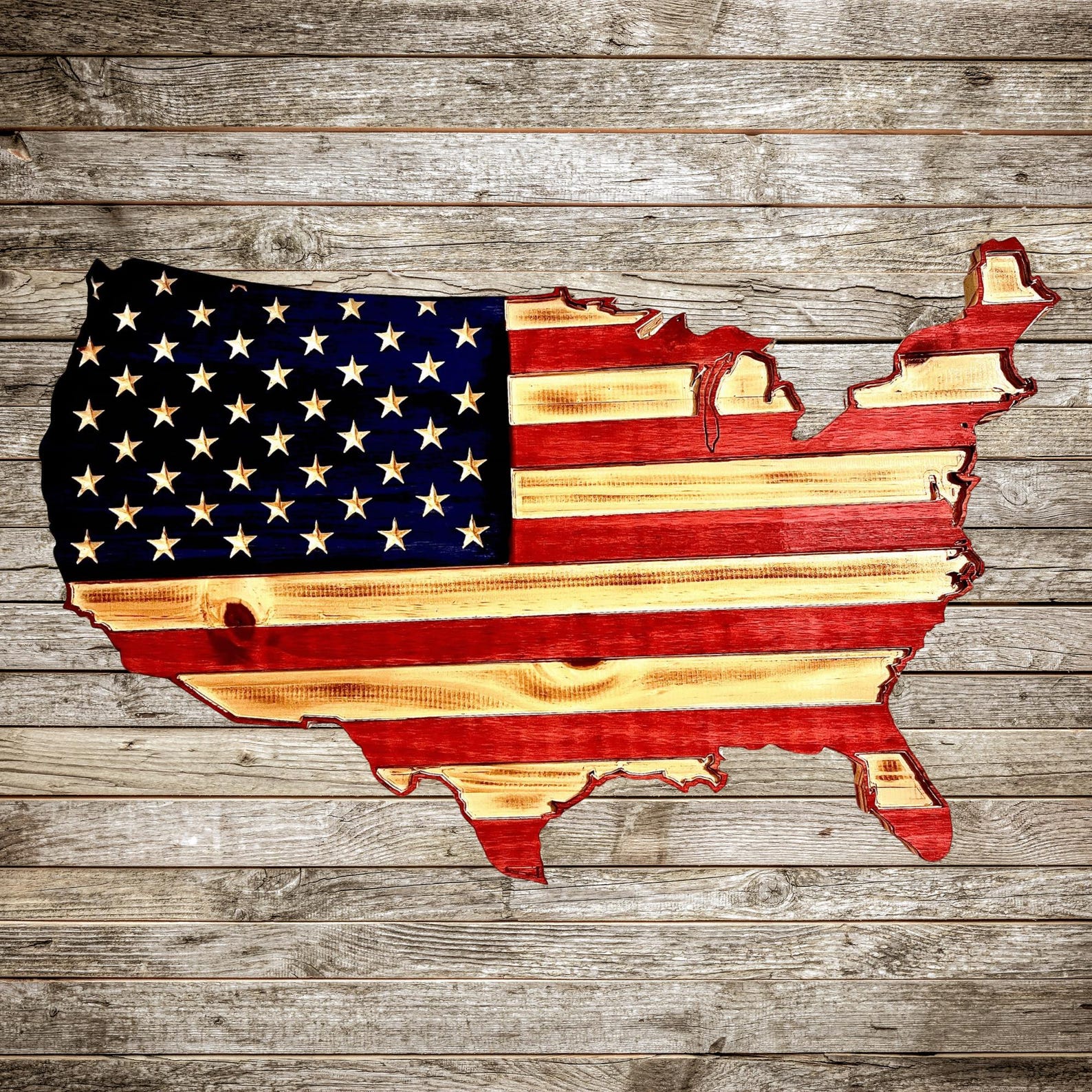 USA SHAPED Flag,rustic American Flag, United States Map, Wooden ...