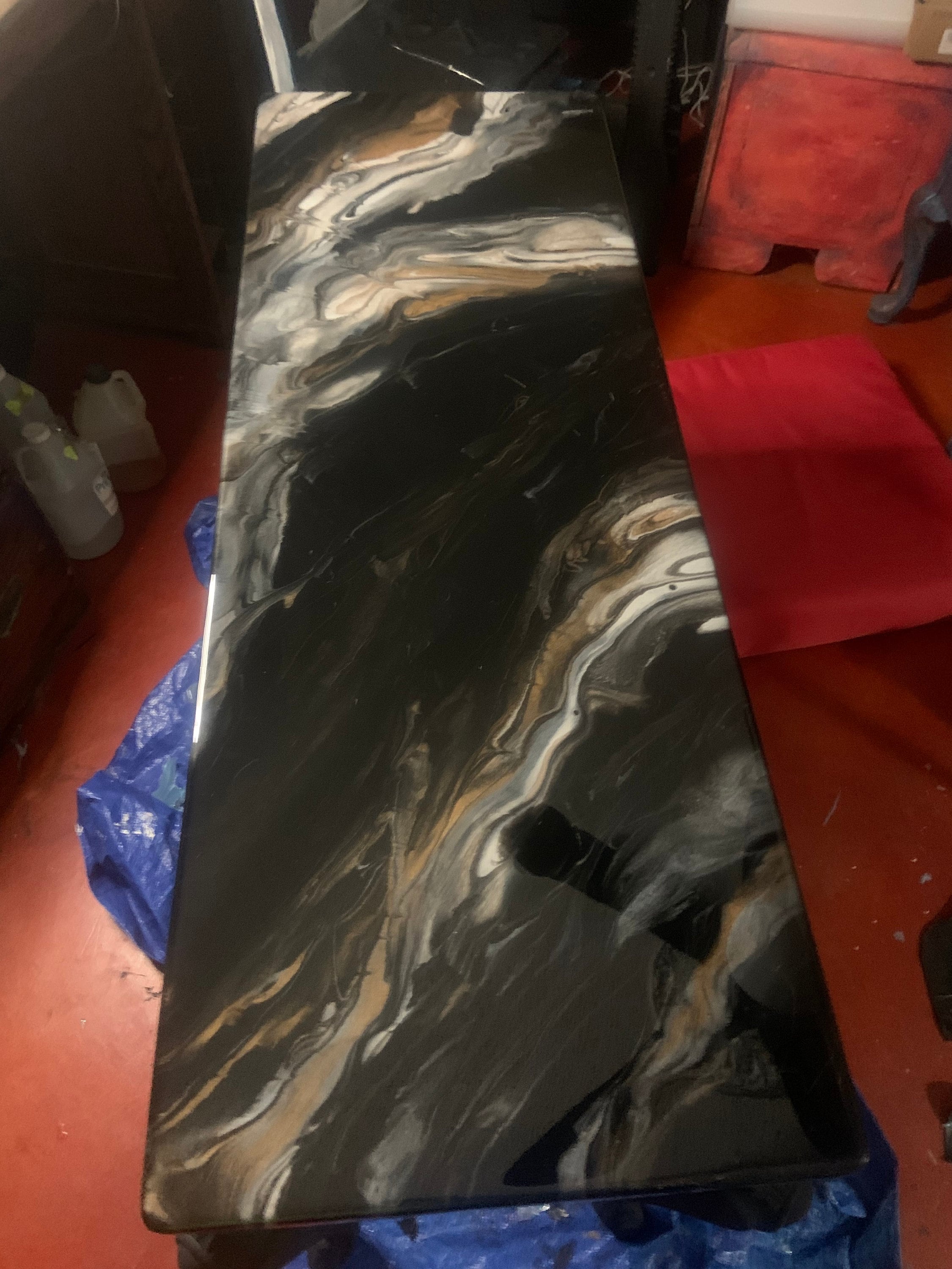 Sofa Table, Entryway Table, Epoxy Resin Top, Black and Copper Gold ...