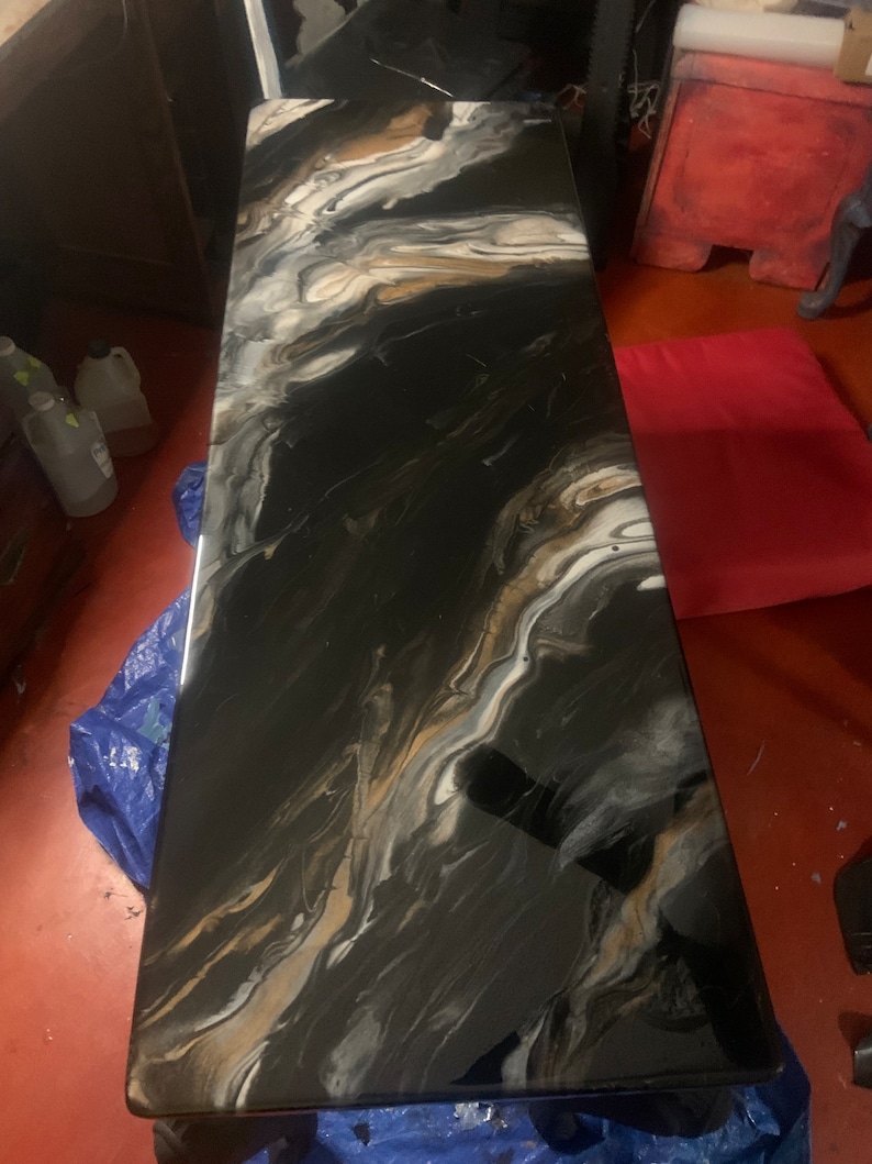 Sofa Table, Entryway Table, Epoxy Resin Top, Black and Copper Gold ...