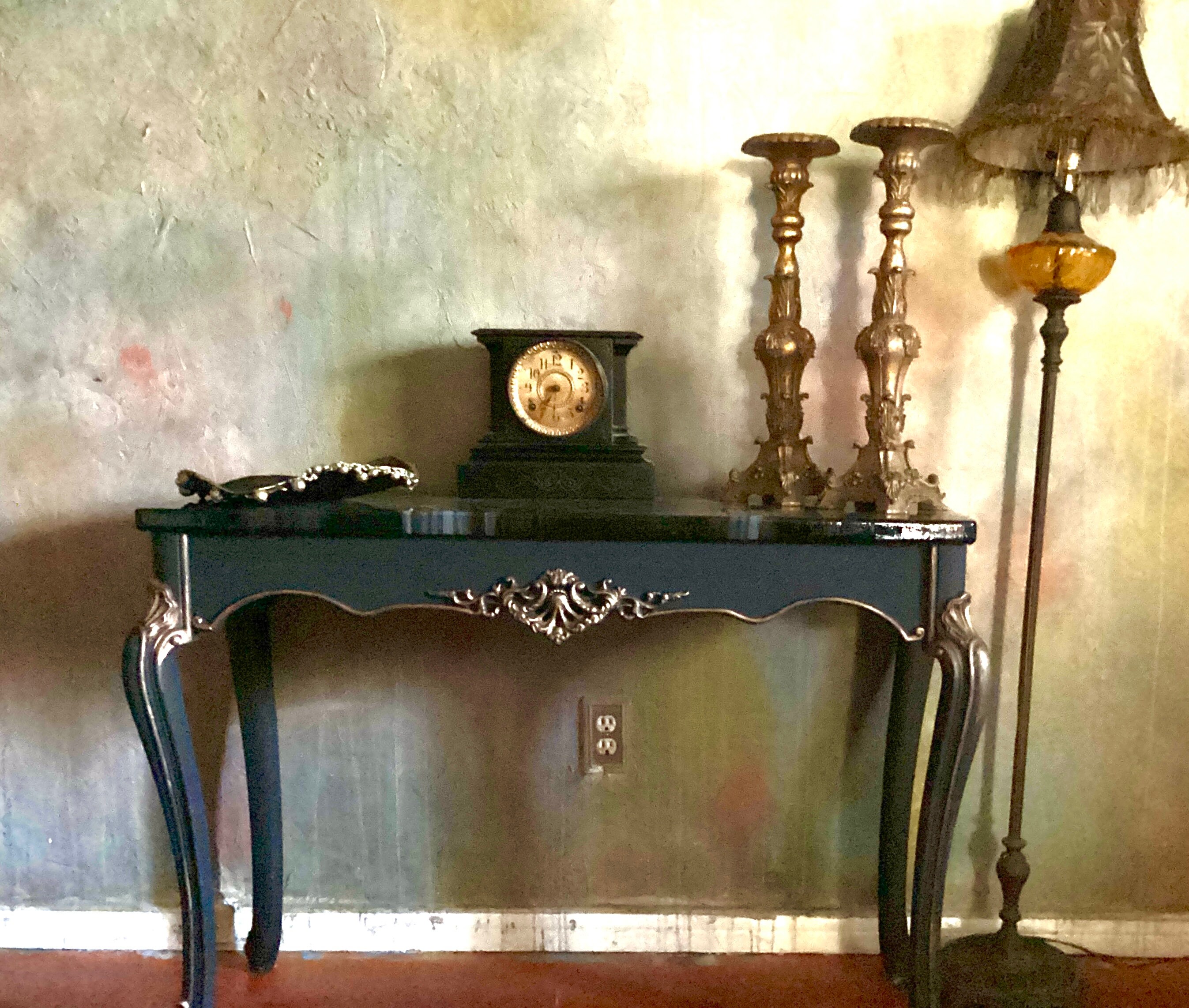 Sofa Table, Entryway Table, Epoxy Resin Top, Black and Copper Gold ...