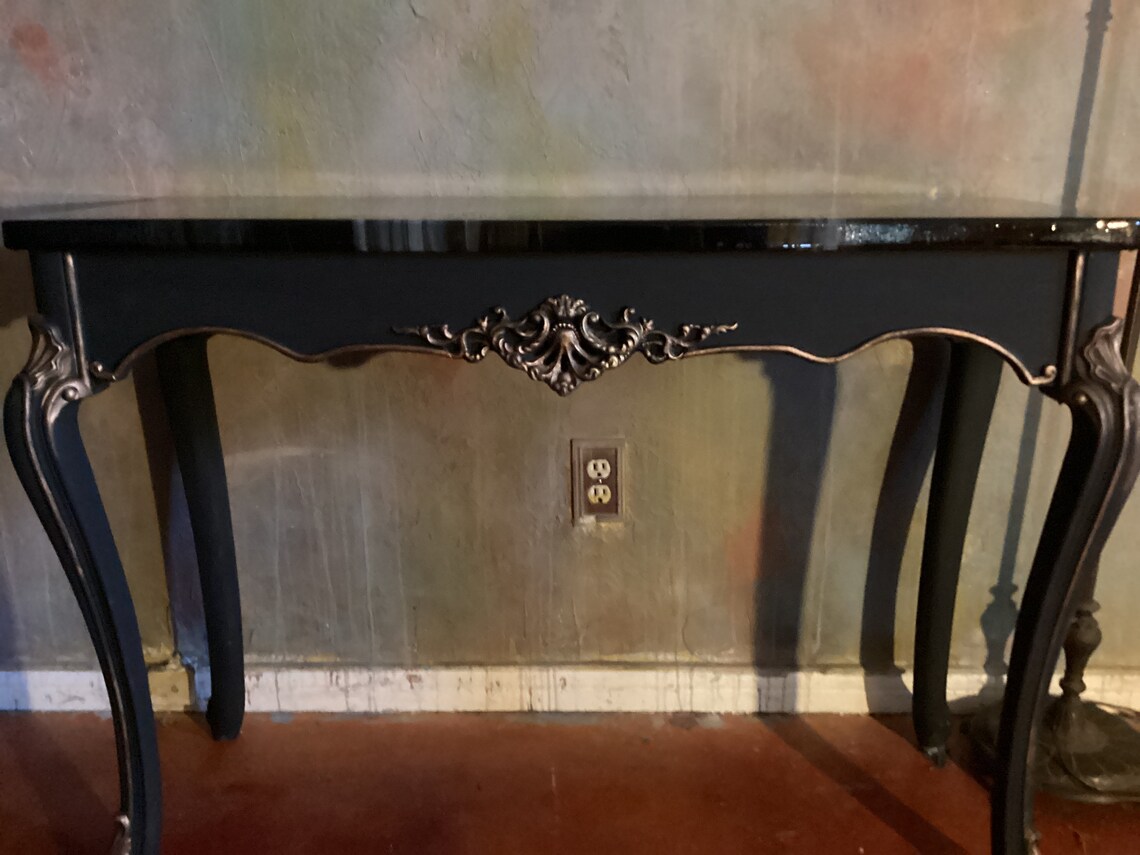 Sofa Table, Entryway Table, Epoxy Resin Top, Black and Copper Gold ...