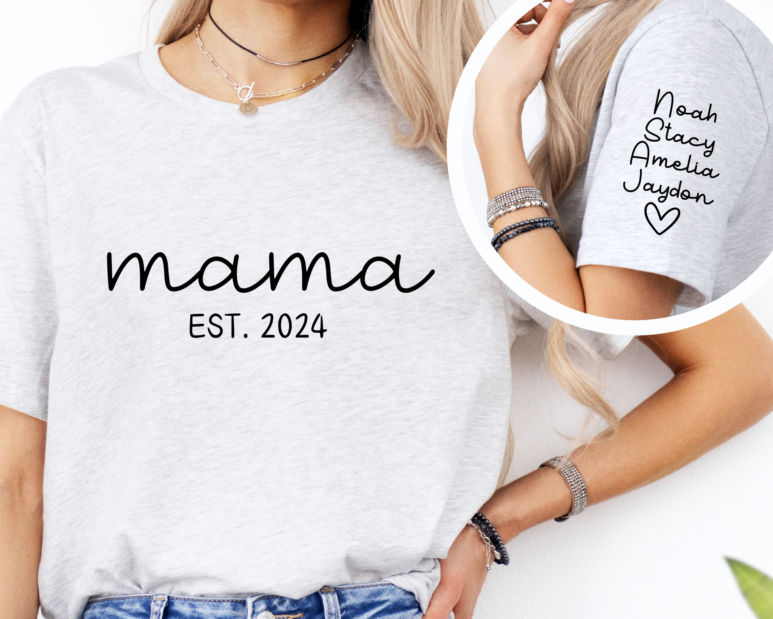 Custom Mama Shirt With Kid Name on Sleeve,personalized Mom Shirt,new ...