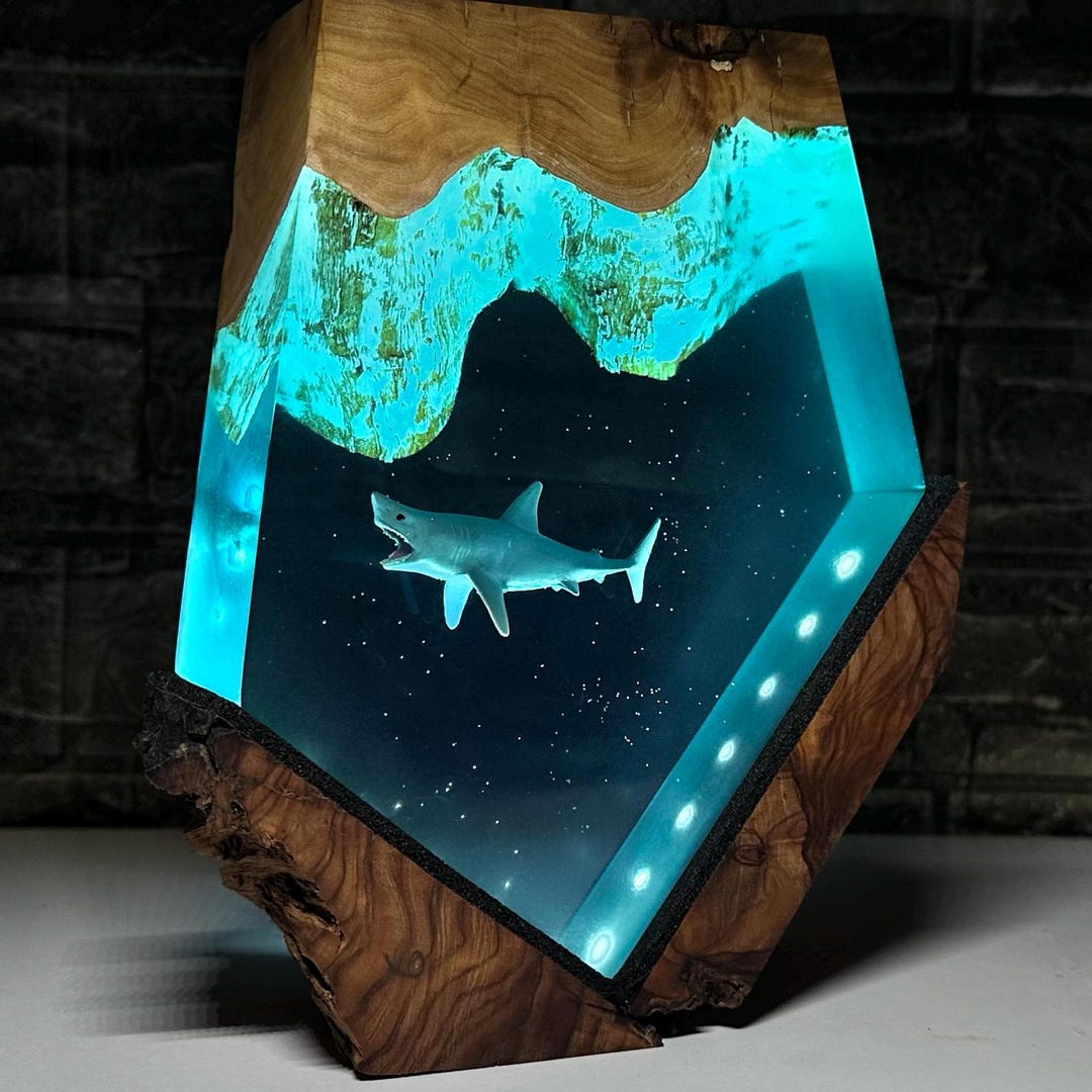 SHARK EPOXY LAMP, Resin Night Lamp, Ocean Epoxy Lamp, Table Lamp ...