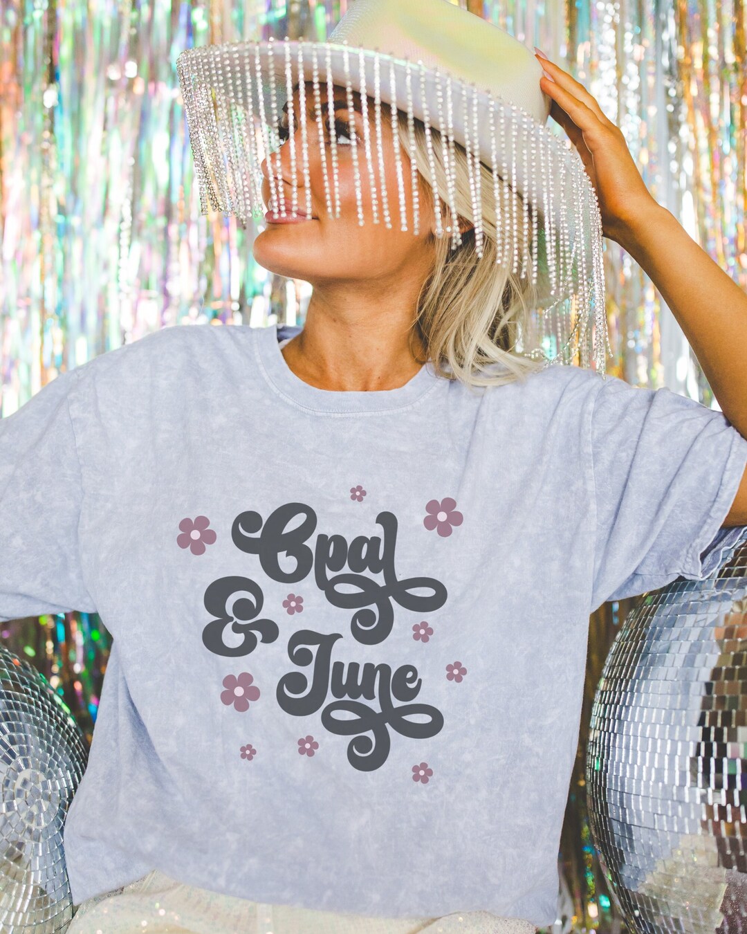 Gray Mineral Wash Tee Shirt Mockup: Colorful Photo of Model Wearing ...