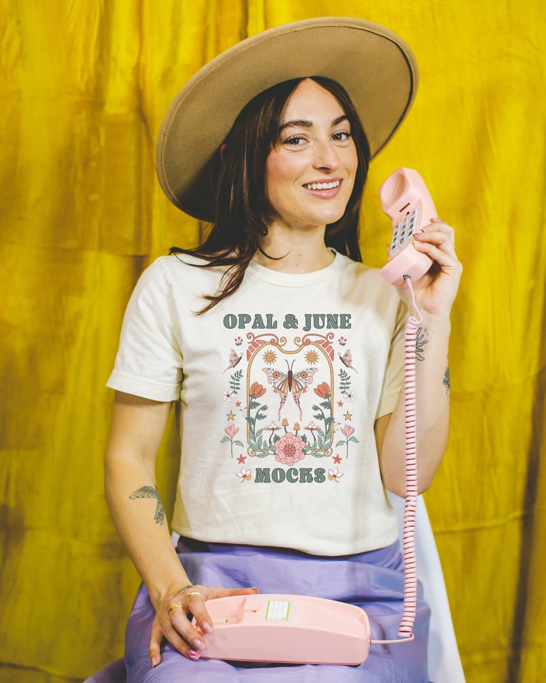 Natural Tee Shirt Mockup: Photo of Model Wearing Natural Bella Canvas ...