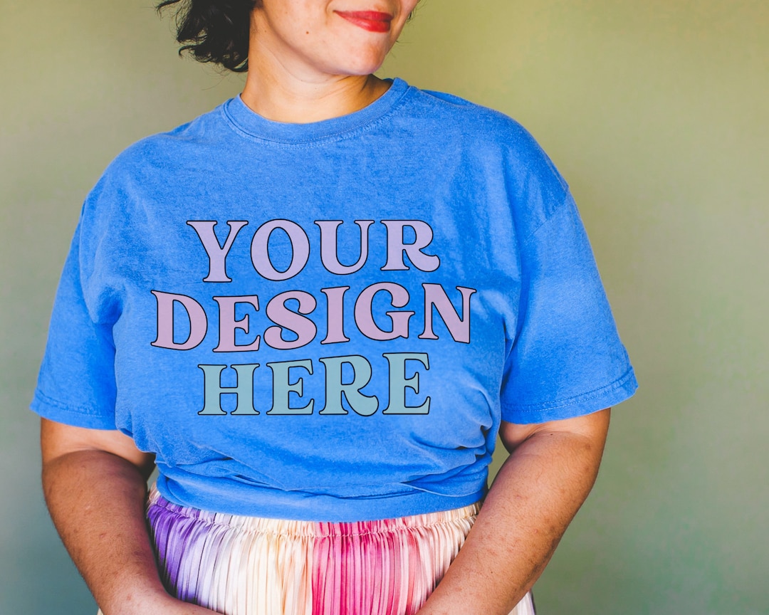 Periwinkle Shirt Mockup: Photograph of Comfort Colors® C1717 Periwinkle ...