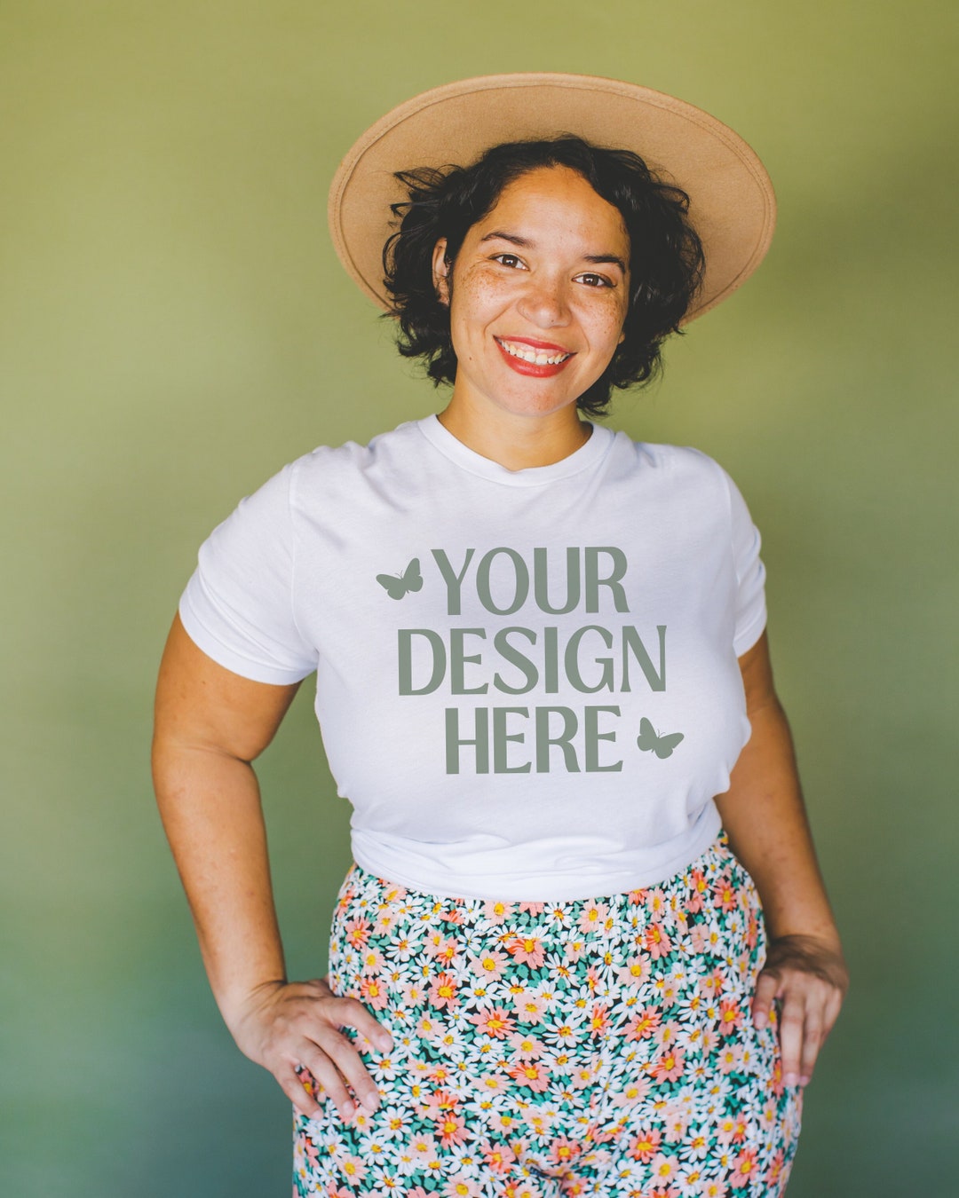 Mockup of Model Wearing White Tee Shirt: Photograph of Bella Canvas ...