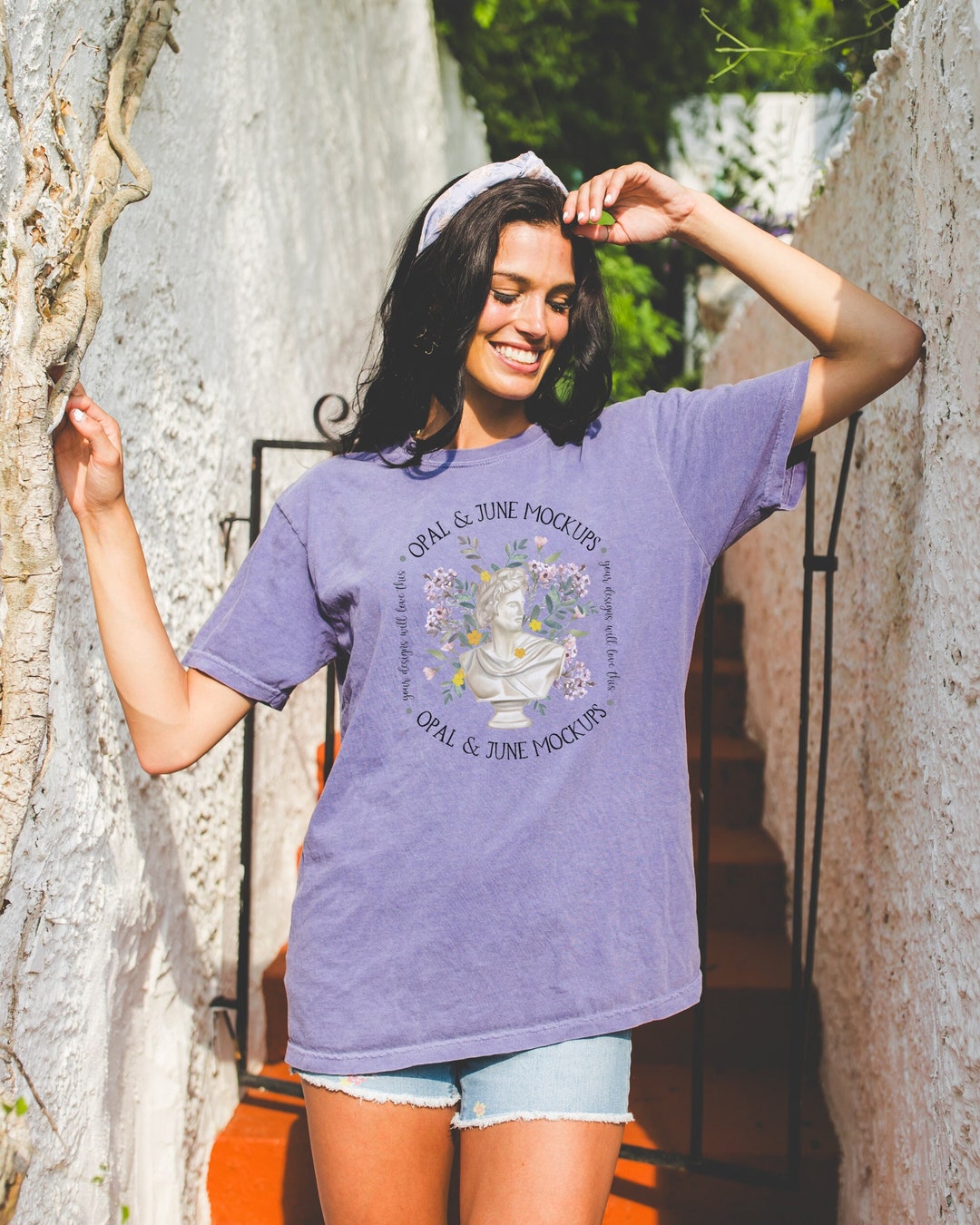 Grape Shirt Mockup: Cute Colorful Photo of Model Wearing Grape Comfort ...