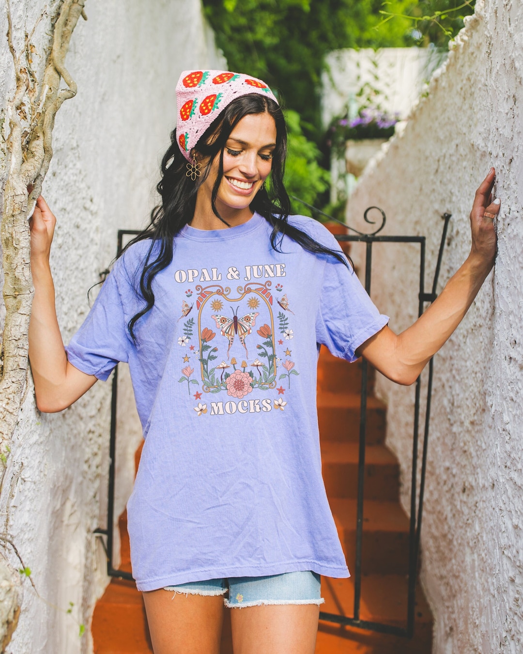 Violet Shirt Mockup: Photo of Model Wearing Violet Comfort Colors® 1717 ...