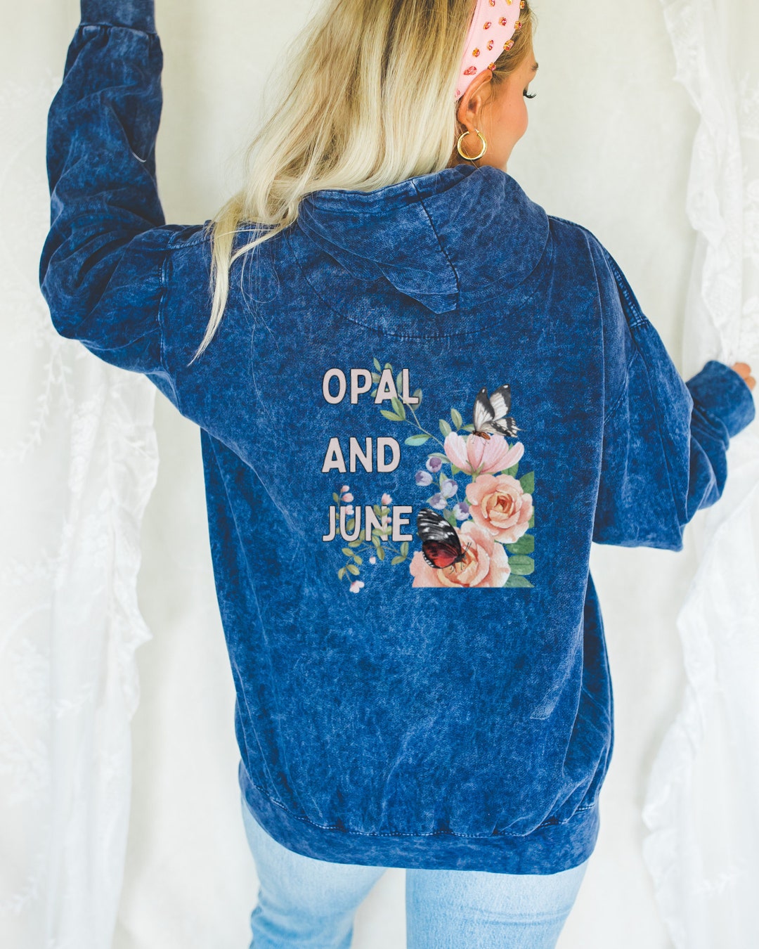 Mineral Navy Back of Hoodie Mockup: Photo of Model Wearing Navy ...