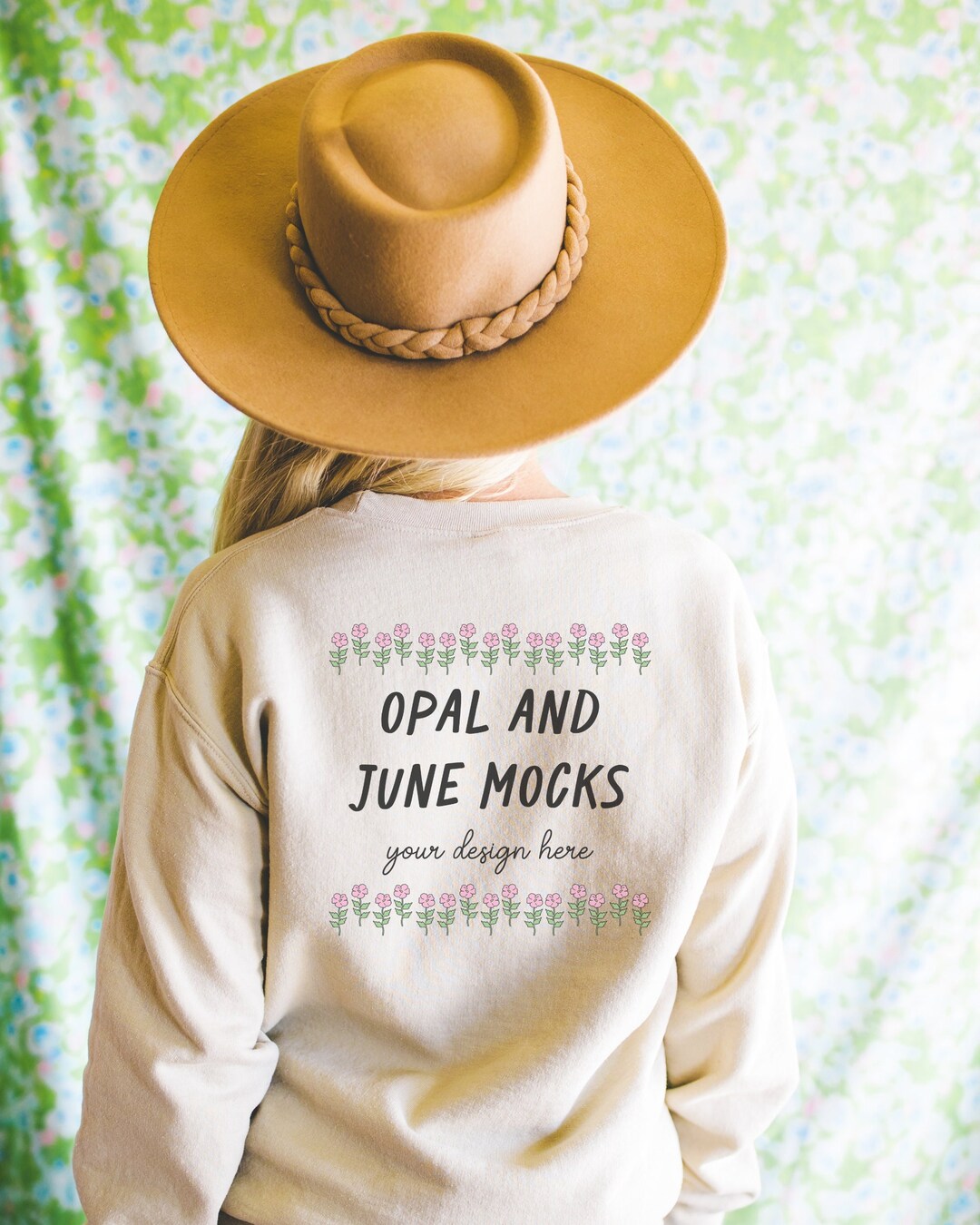 Sand Sweatshirt Mockup: Photo of Model Wearing Sand Gildan 18000 ...