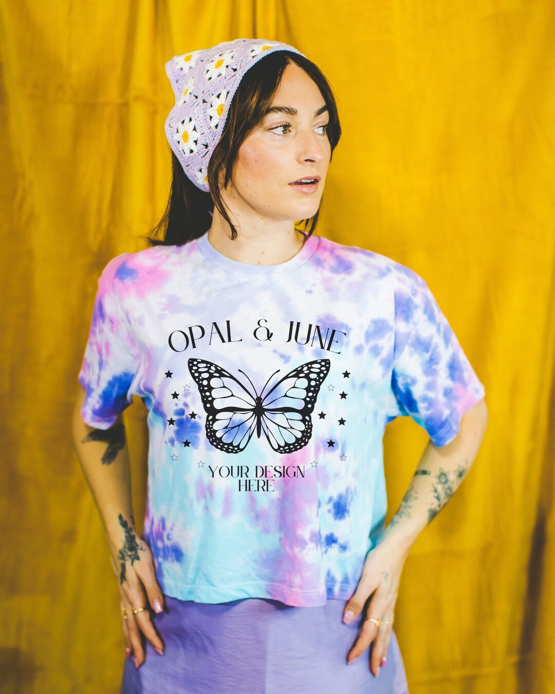 Cotton Candy Crop Top Mockup: Photo of Model Wearing Cotton Candy ...