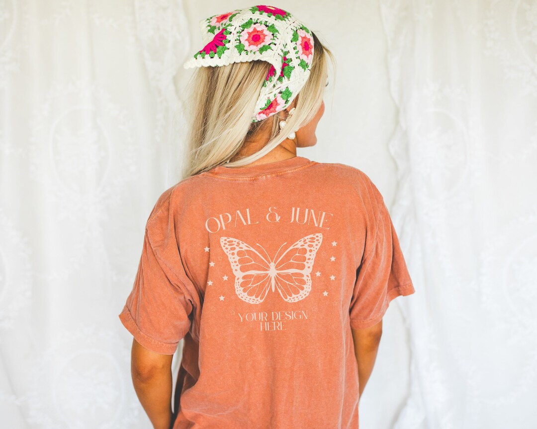 Yam Back of Shirt Mockup: Colorful Photo of Model Wearing Yam Comfort ...