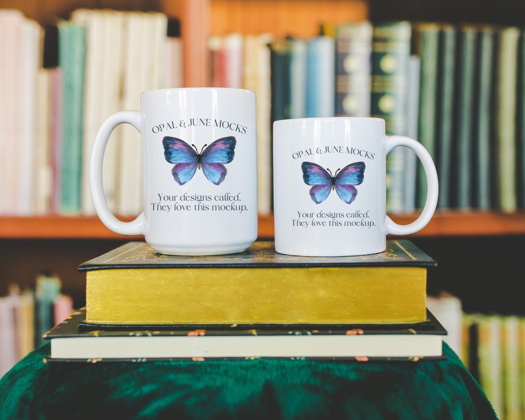 Mockup of Two Coffee Mugs With Bookish Vibes: Photo of 11 Oz Coffee Mug ...