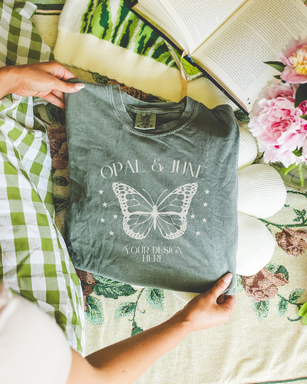 Hemp Shirt Mockup: Colorful Photo of Model Folding Hemp Comfort Colors ...