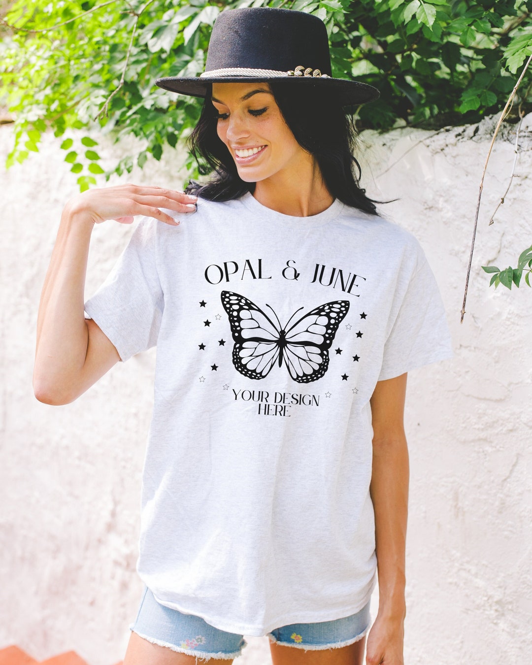 Ash Shirt Mockup Taken Outdoors: Colorful Photo of Model Wearing Ash ...