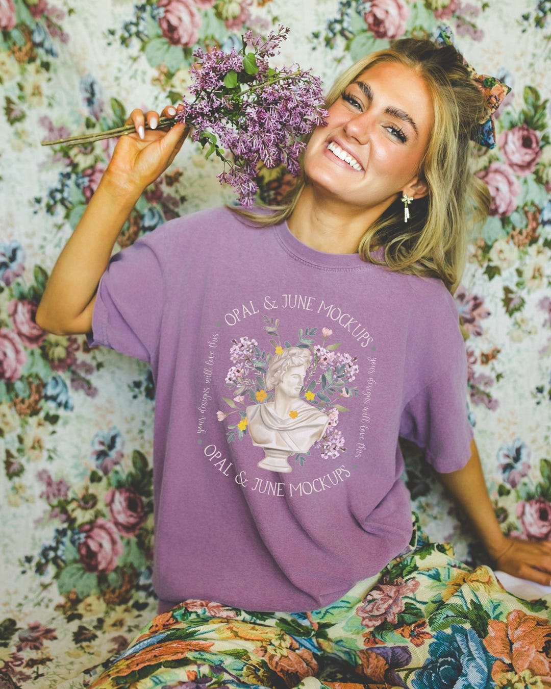 Berry Shirt Mockup: Colorful Photo of Model Wearing Berry Comfort ...