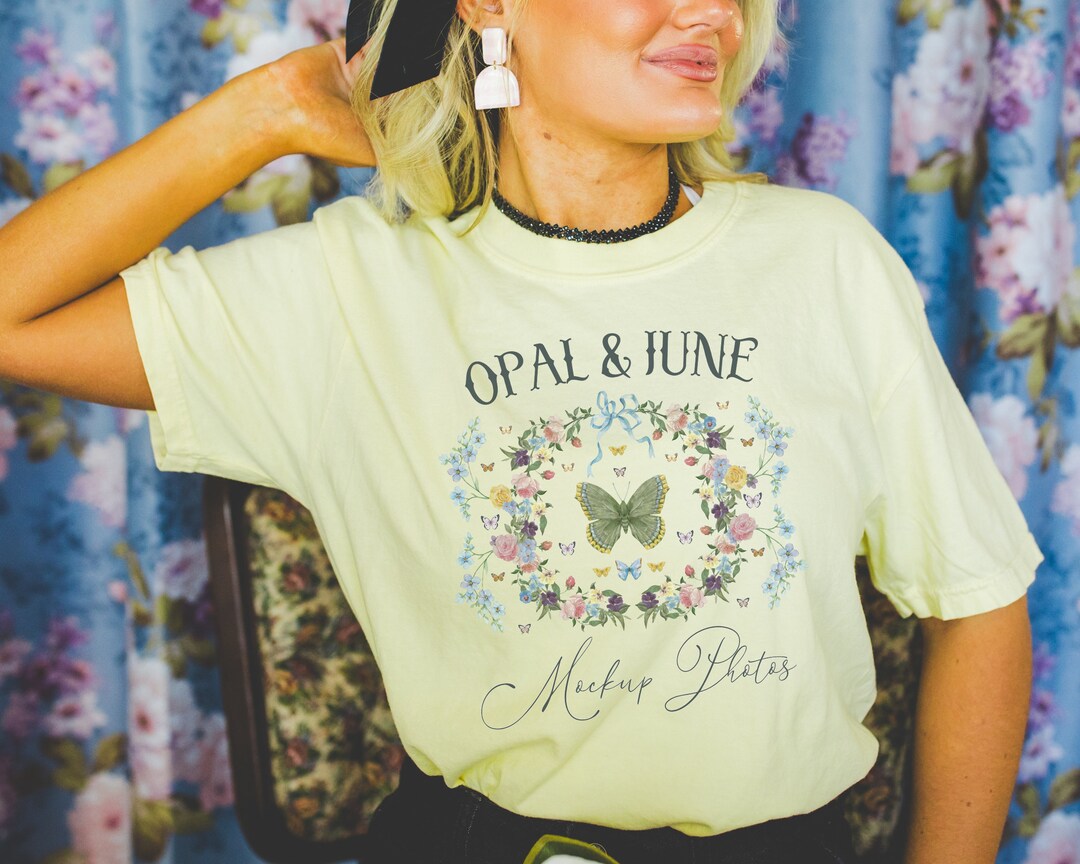 Butter Shirt Mockup: Colorful Photo of Model Wearing Butter Comfort ...