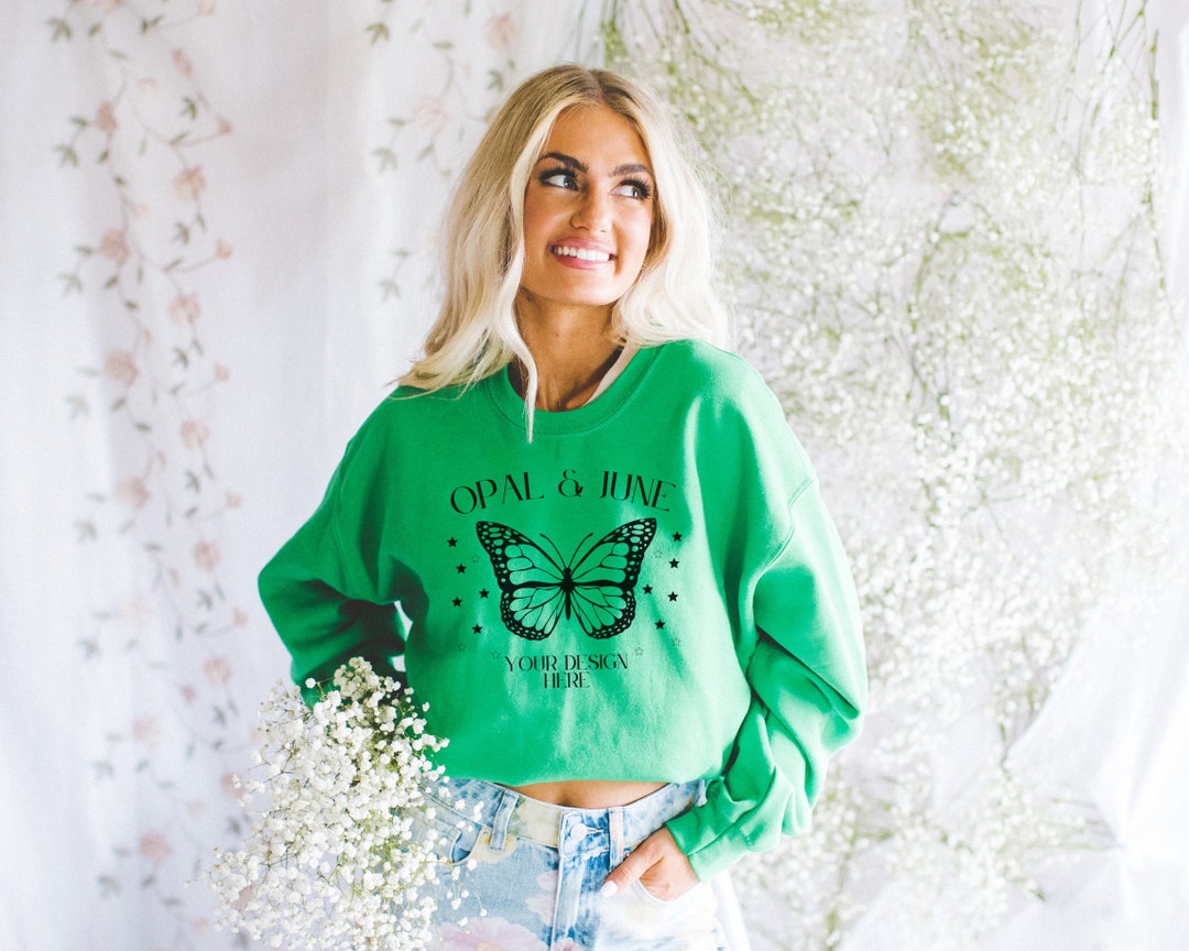 Irish Green Sweatshirt Mockup: Photo of Model Wearing Irish Green ...
