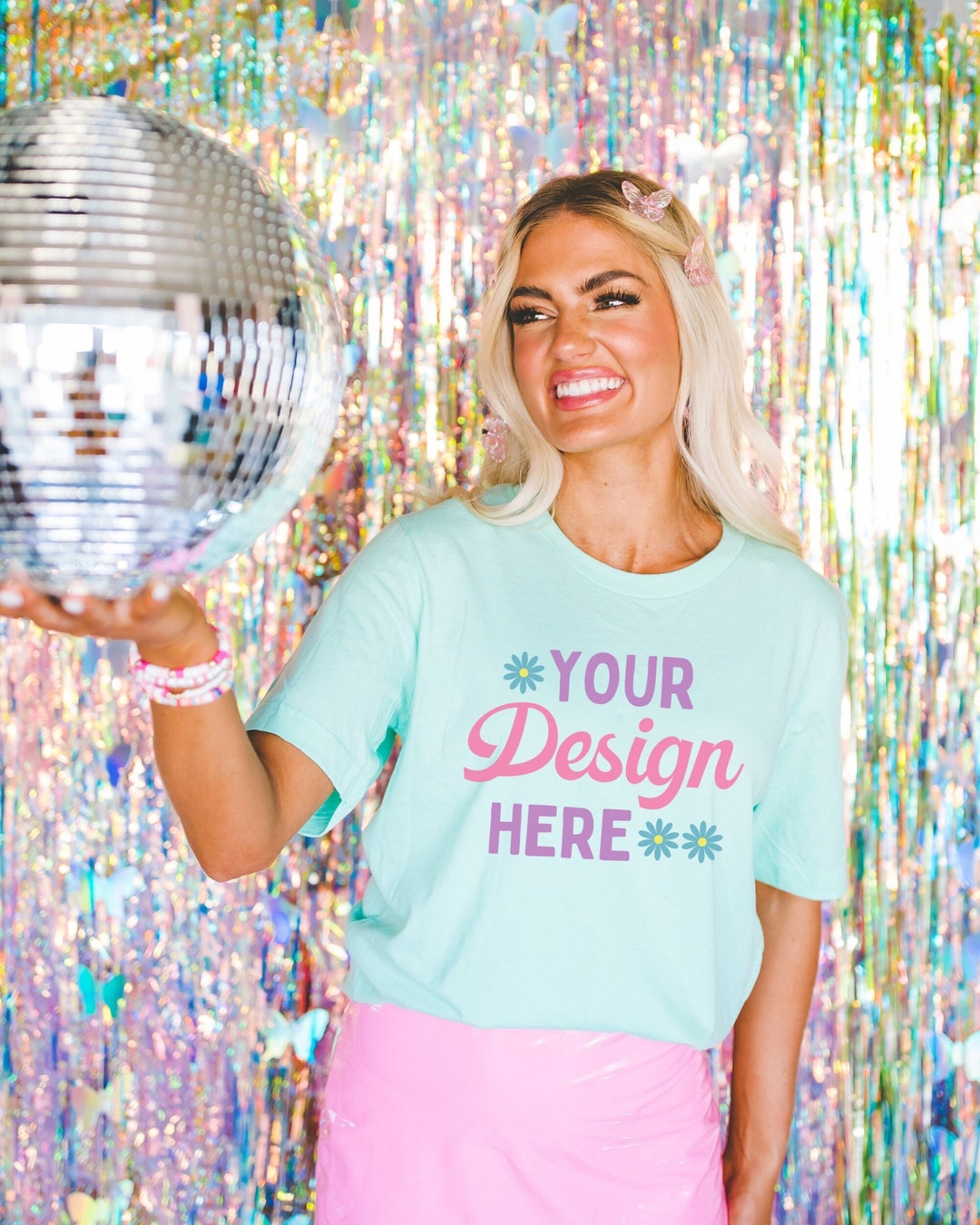 Mint Tee Shirt Mockup for Bachelorette or Concert Designs: Photo of ...