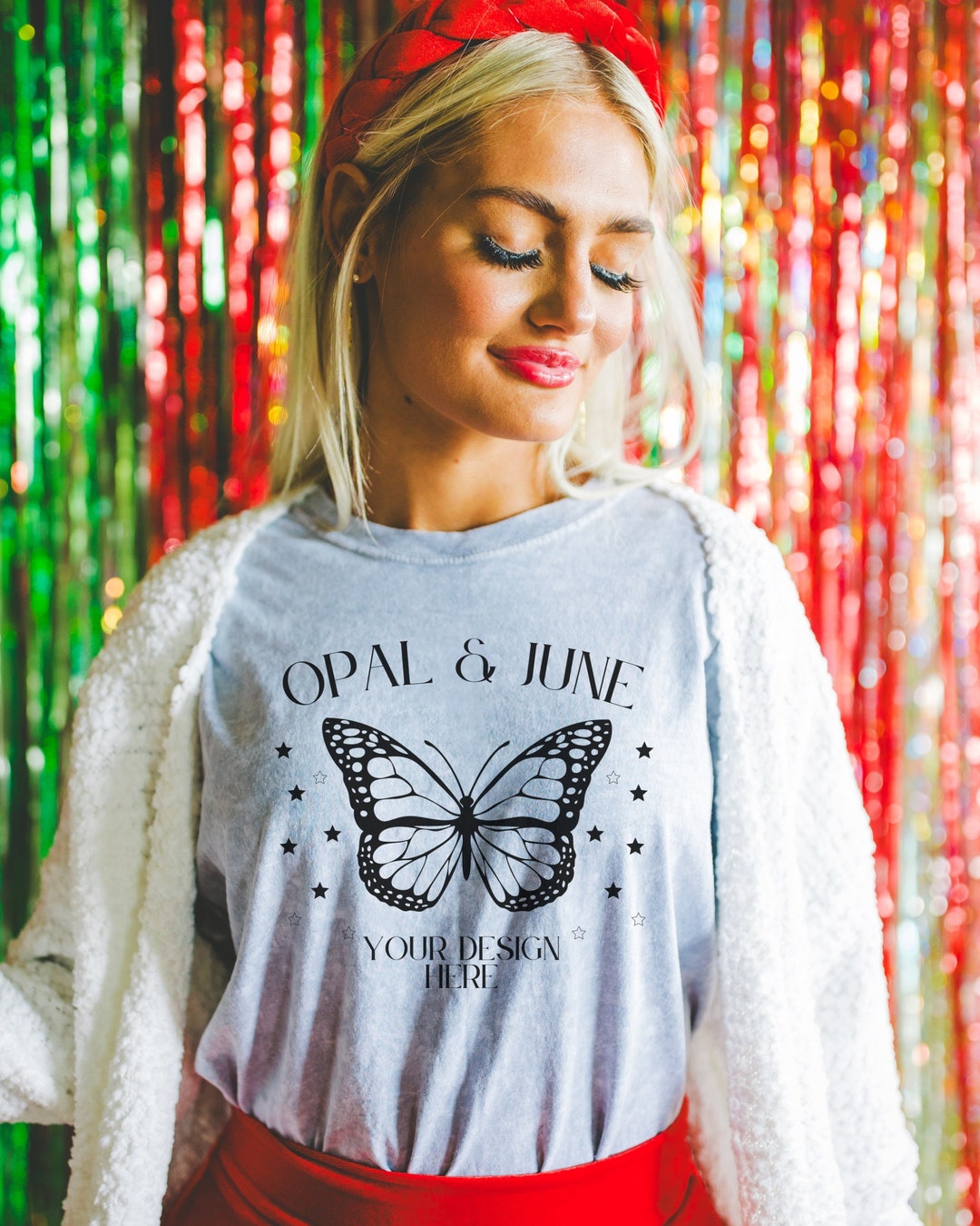 Gray Mineral Wash Shirt Mockup for Christmas: Photo of Model Wearing ...
