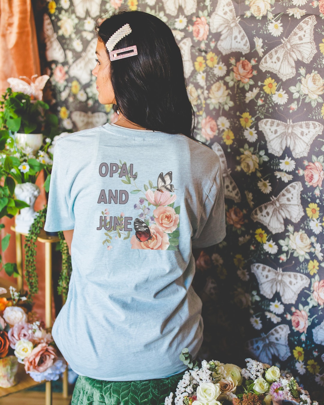 Heather Ice Blue Back of Shirt Mockup: Photo of Model Wearing Heather ...